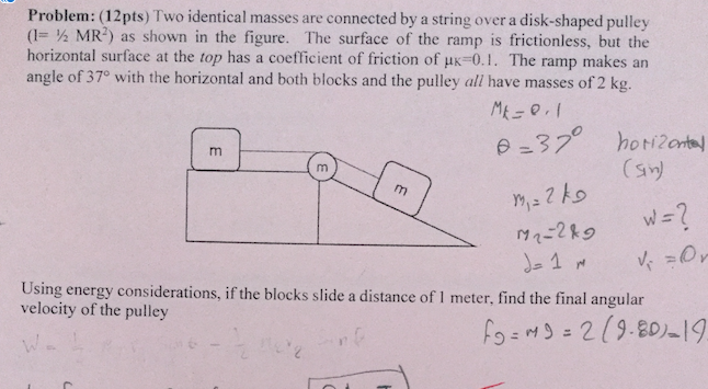 Solved Two identical masses are connected by a string over a | Chegg.com