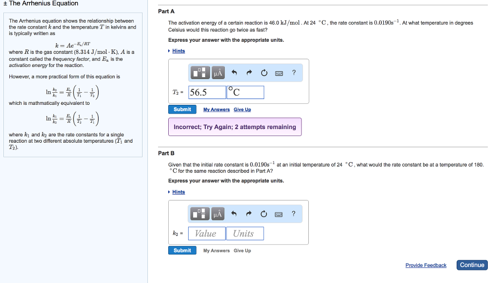 Solved ± The Arrhenius Equation Part A The Arrhenius | Chegg.com