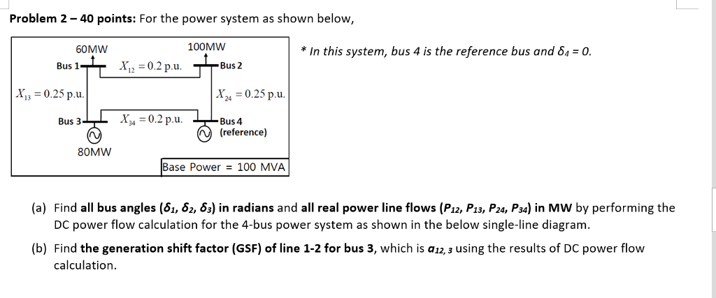 Solved Problem 2-40 points: For the power system as shown | Chegg.com