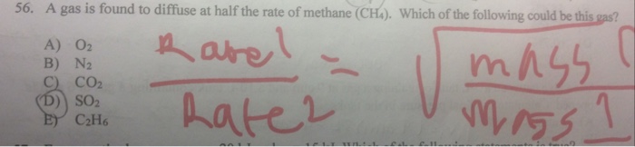 Solved A gas is found to diffuse at half the rate of methane | Chegg.com