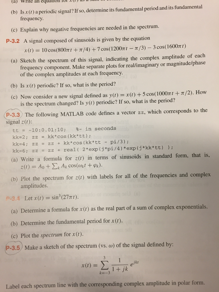Solved A signal composed of sinusoids is given by the | Chegg.com
