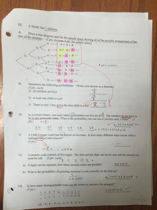 III. A family has 3 children Draw a tree diagram and | Chegg.com