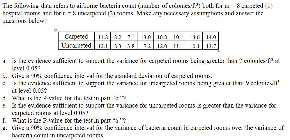 Solved The following data refers to airborne bacteria count | Chegg.com