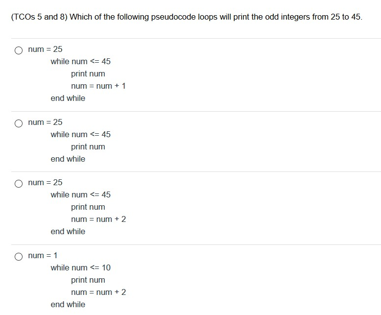 Solved (TCO 5) Which piece of pseudocode represents checking | Chegg.com