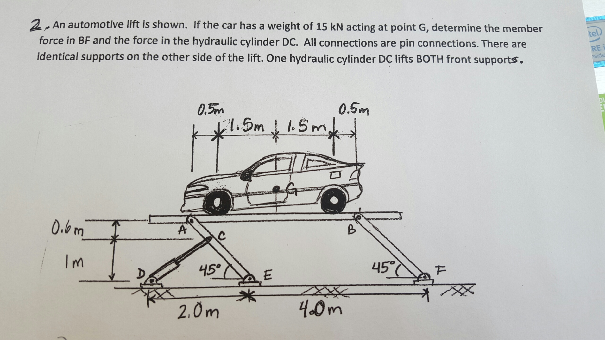 an automotive lift is shown. if the car has a weight | Chegg.com