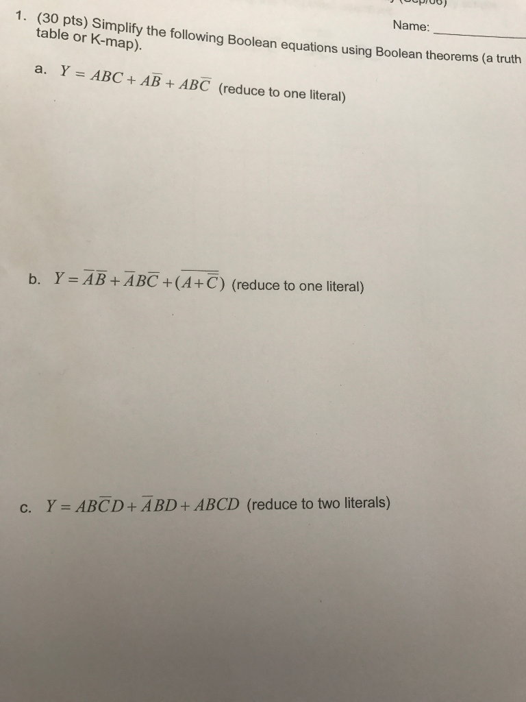 Solved Simplify the following Boolean equations using | Chegg.com