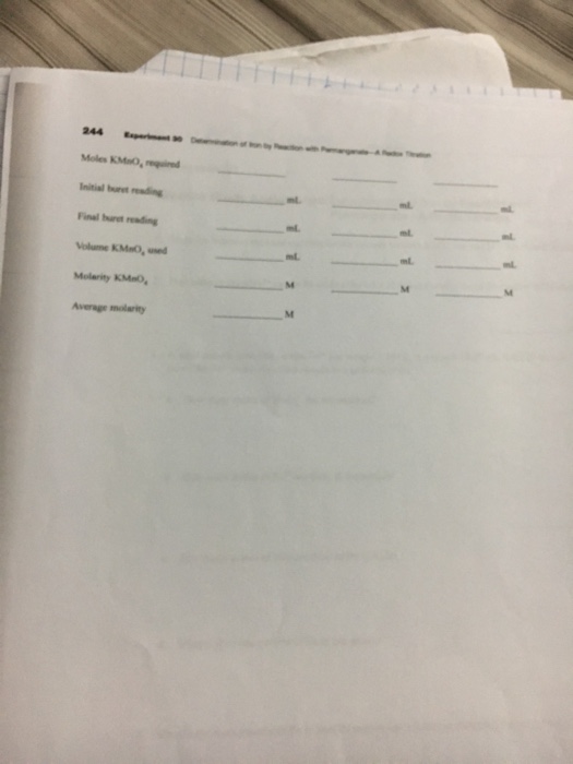 Solved Section Experiment 30 Data and Calculations: | Chegg.com