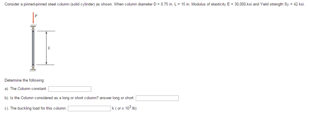 Solved Consider a pinned-pinned steel column (solid | Chegg.com