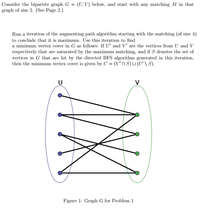 Consider the bipartite graph G = (U, V) below, and | Chegg.com