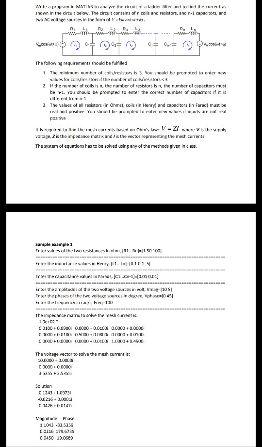 Solved Write a program in MATLAB to analyze the circuit of a | Chegg.com
