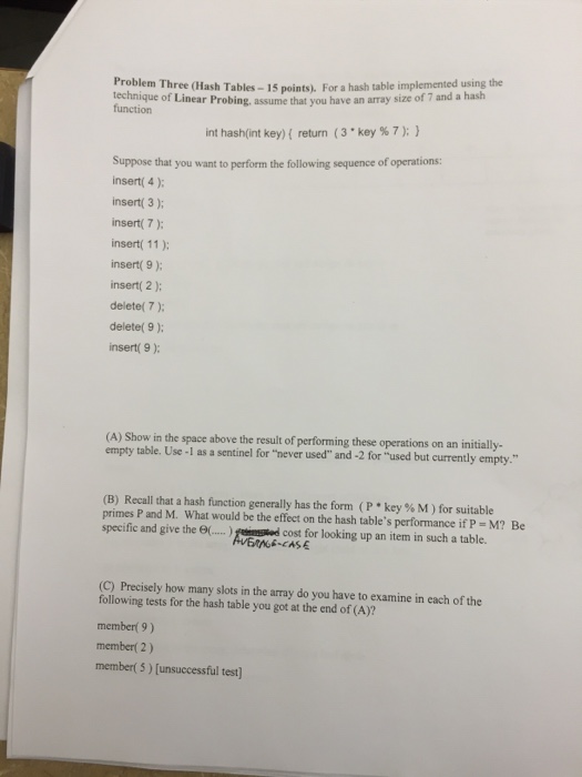 Solved For a hash table implemented using the technique of | Chegg.com