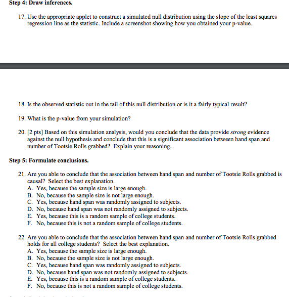 Solved Investigation: Association between hand span and | Chegg.com