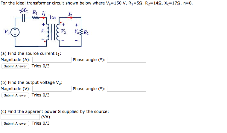 Solved For the ideal transformer circuit shown below where | Chegg.com