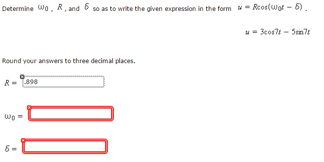 Solved Determine w_0, R, and delta so as to write the given | Chegg.com