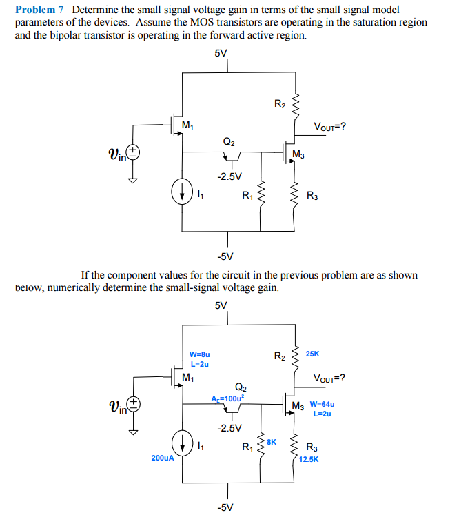 Solved Problem 7 Determine the small signal voltage gain in | Chegg.com