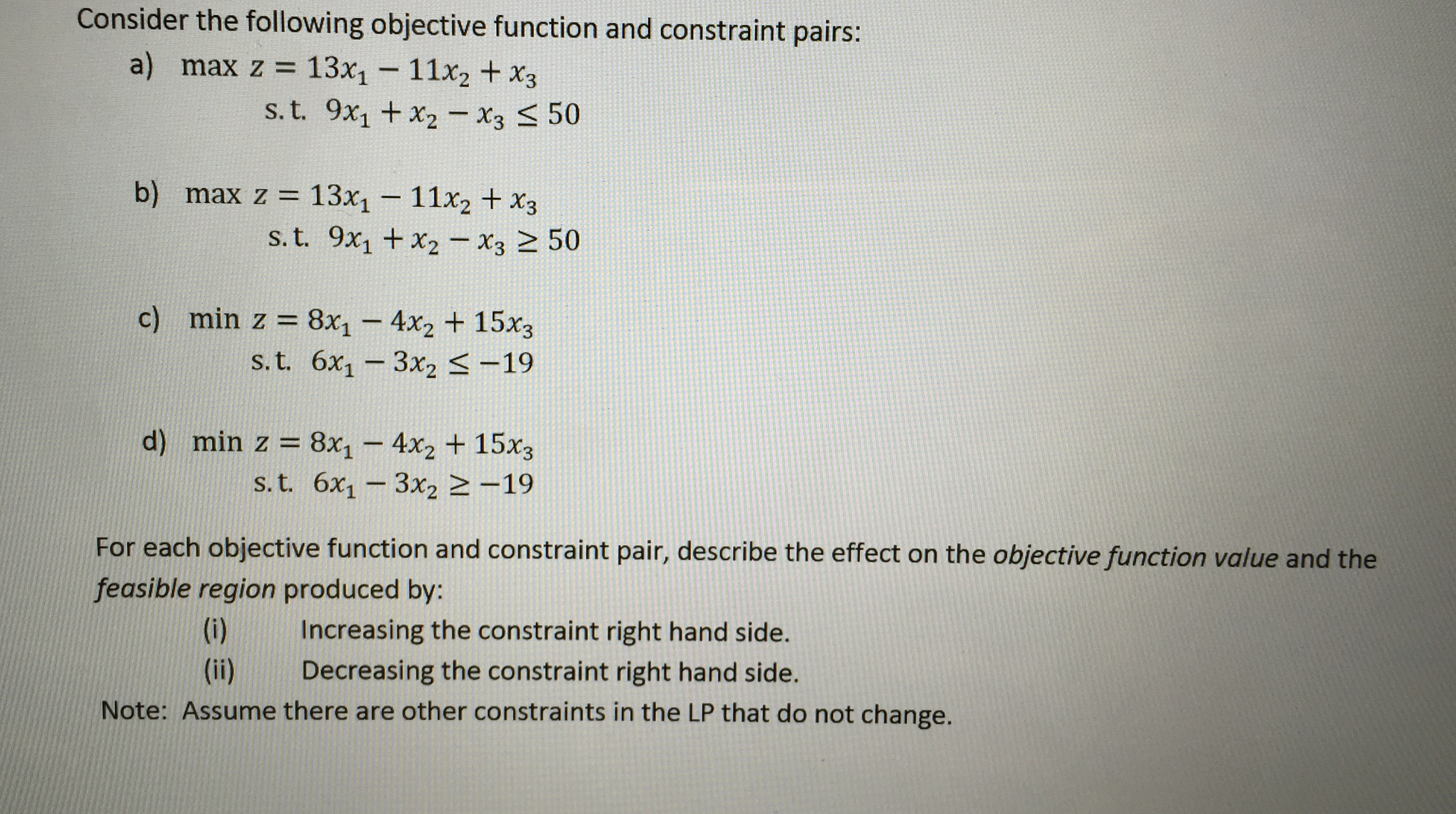 Consider The Following Objective Function And