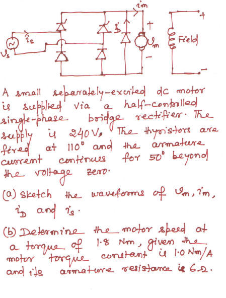 Solved A small separate-excited dc motor is supplied via a | Chegg.com