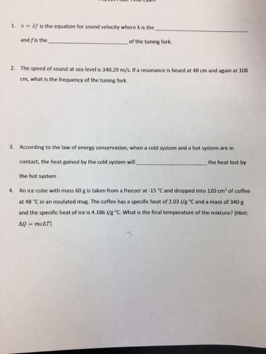 Solved V = Lambda f IS the equation for sound velocity where | Chegg.com