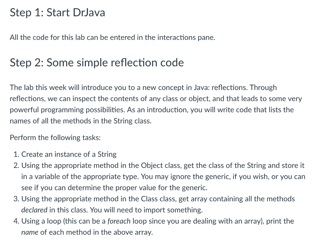 Solved Step 1: Start DrJava All the code for this lab can be | Chegg.com