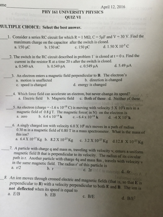 Solved Consider a series RC circuit for which R = 1 Mohm, C | Chegg.com
