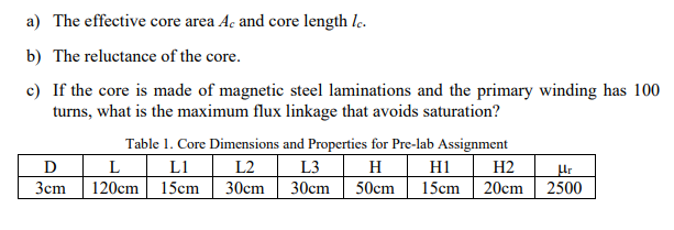 Solved a) The effective core area Ae and core length le b) | Chegg.com