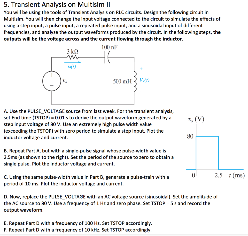 Solved 5. Transient Analysis on Multisim ll You will be | Chegg.com