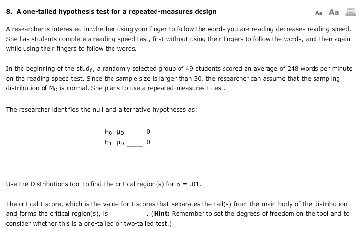 Solved 8 A One Tailed Hypothesis Test For A 3053
