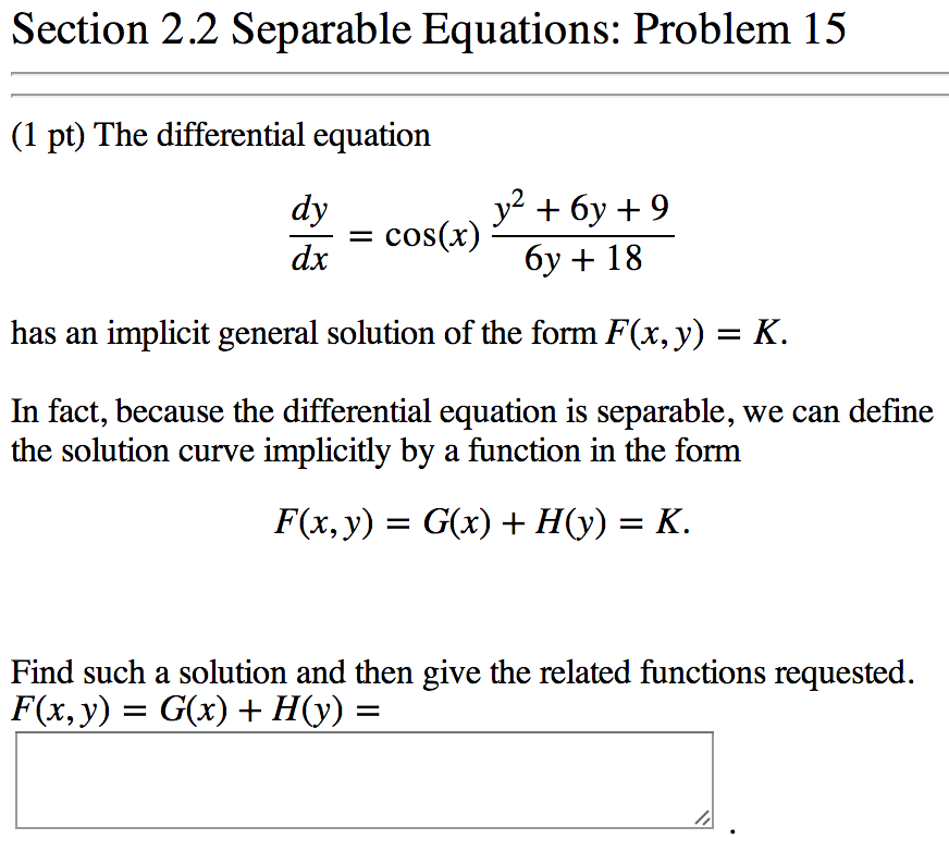Solved Section 2 2 Separable Equations Problem 15 1 Pt