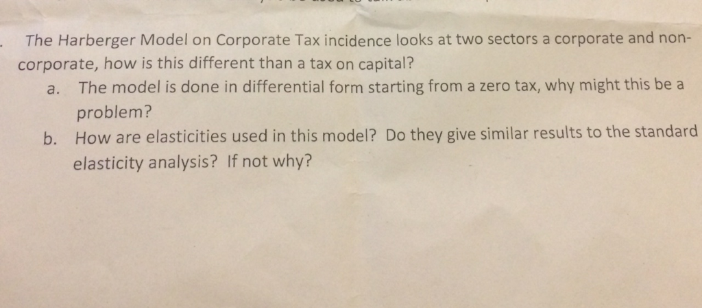 Solved The Harberger model on Corporate tax incidence looks | Chegg.com