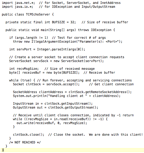 Examine the server example(TCPEchoServer.java) and | Chegg.com