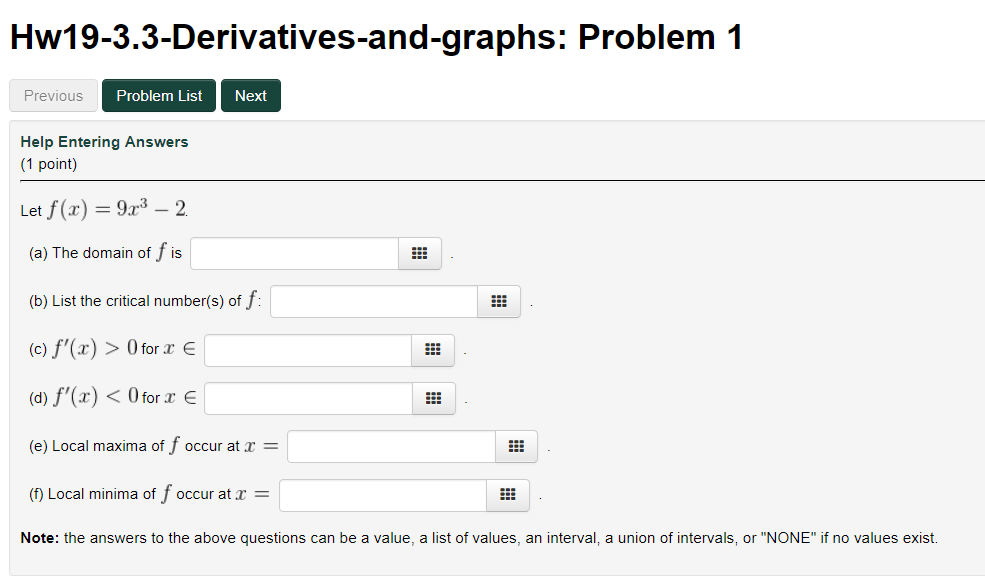 Solved Hw19-3.3-Derivatives-and-graphs: Problem 1 Previous | Chegg.com