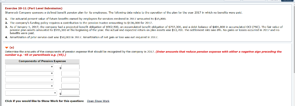 Solved Exercise 20-11 (Part Level Submission) Shamrock | Chegg.com