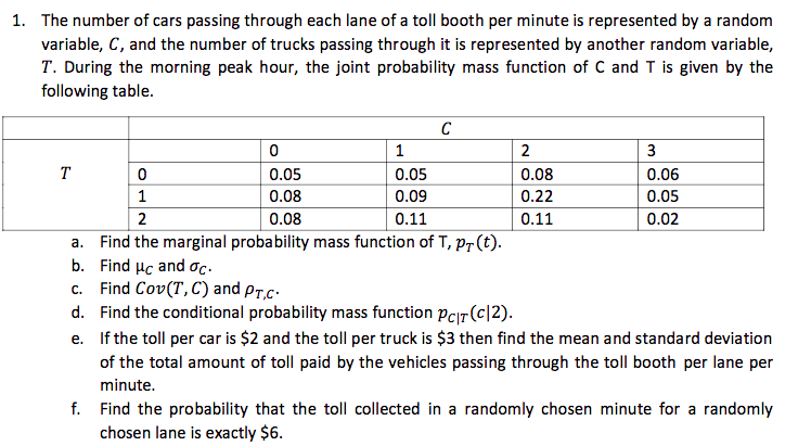1. The number of cars passing through each lane of a | Chegg.com