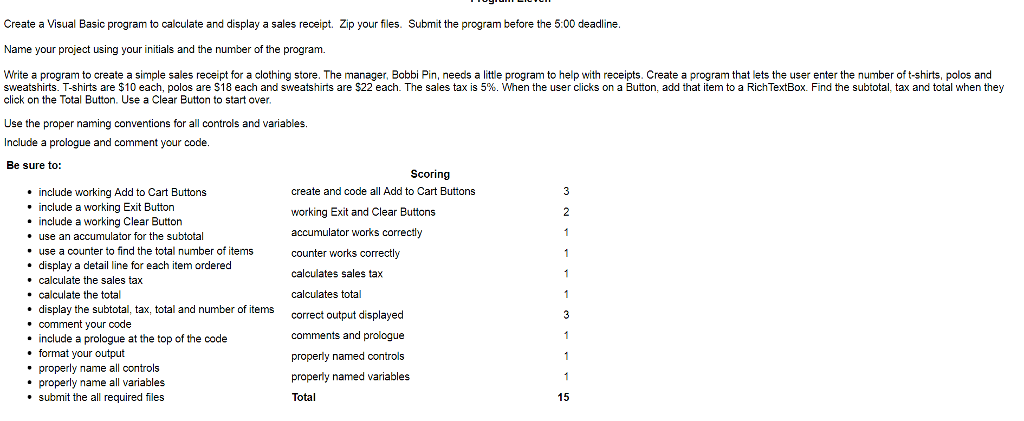 Solved Create A Visual Basic Program To Calculate And