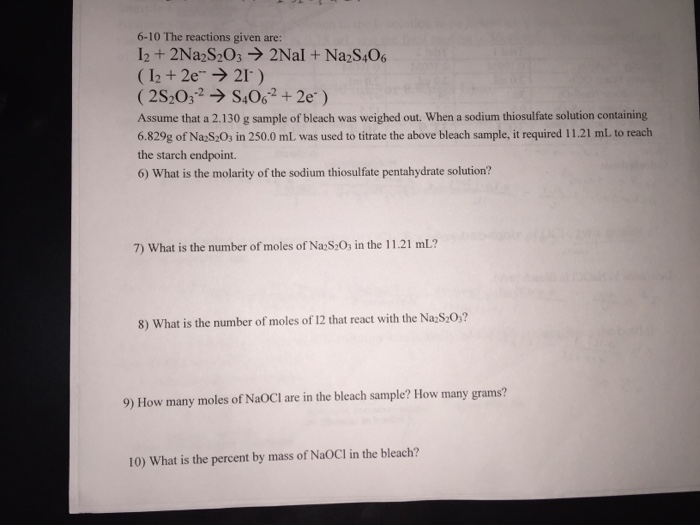 Solved The reactions given are: I_2 + 2Na_2S_2O_3 | Chegg.com