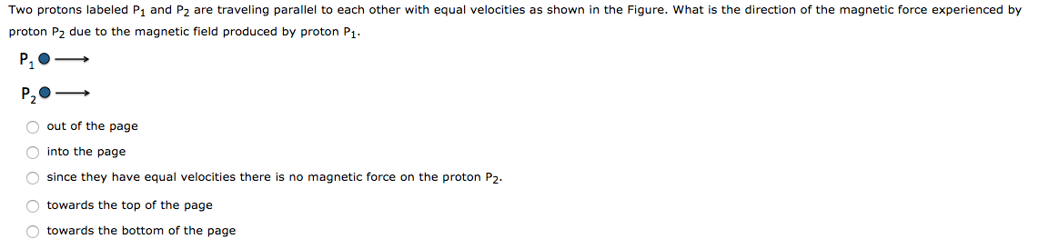 Solved Two protons labeled P1 and P2 are traveling parallel | Chegg.com
