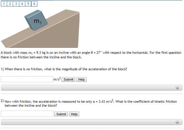 Solved A block with mass m1 = 9.3 kg is on an incline with | Chegg.com