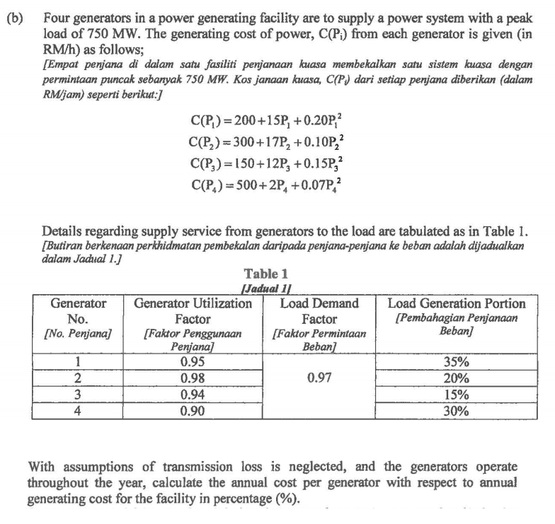 Solved Four generators in a power generating facility are to | Chegg.com