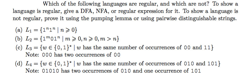 Solved Which of the following languages are regular, and | Chegg.com