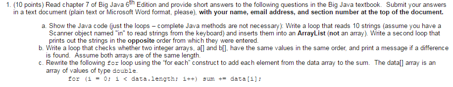 Solved Read chapter 7 of Big Java 6th Edition and provide | Chegg.com