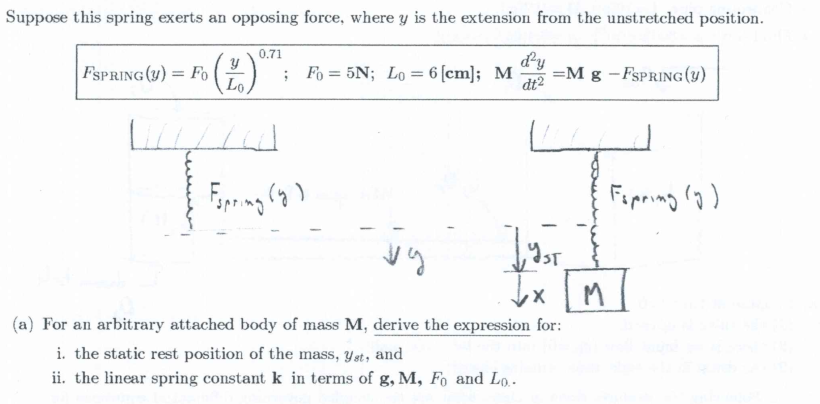 Solved Suppose this spring exerts an opposing force, where y | Chegg.com