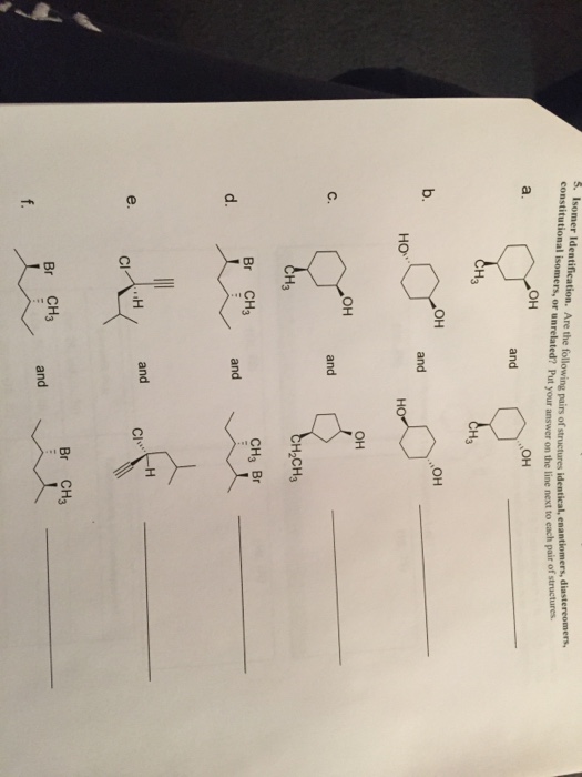 Solved Isomer Identification. Are the following pairs of | Chegg.com