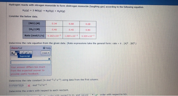 Solved Hydrogen reacts with nitrogen monoxide to form | Chegg.com