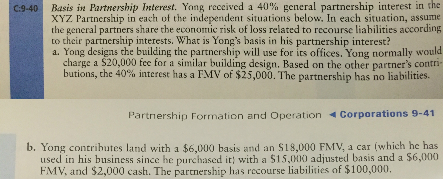 Solved Basis in Partnership Interest. Yong received a 40% | Chegg.com