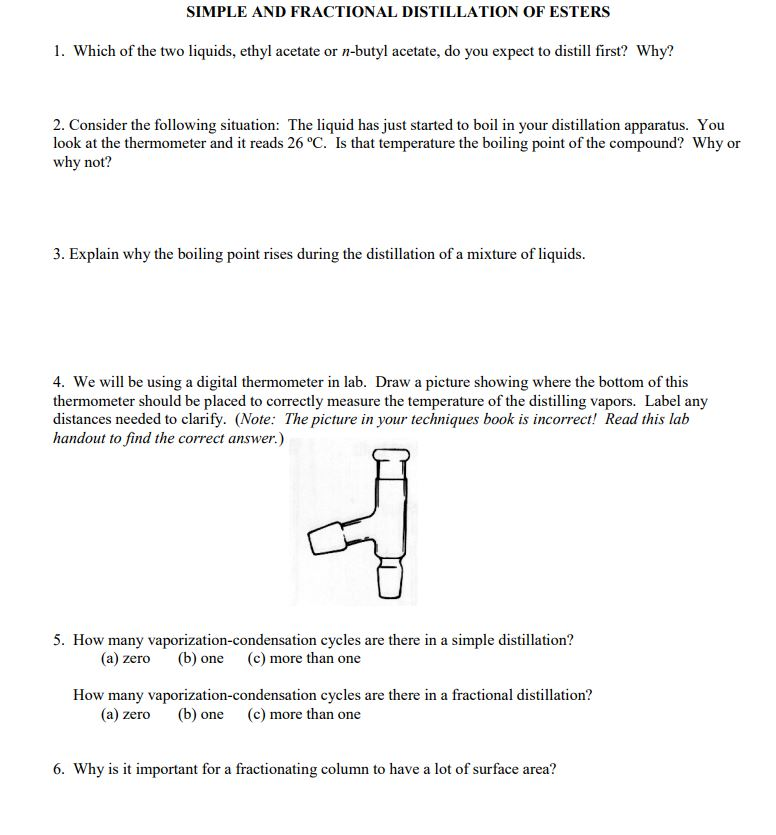 Solved SIMPLE AND FRACTIONAL DISTILLATION OF ESTERS Which | Chegg.com