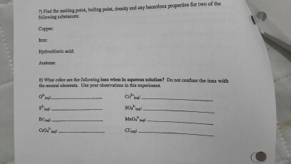 Solved Find the melting point, boiling point, density and | Chegg.com
