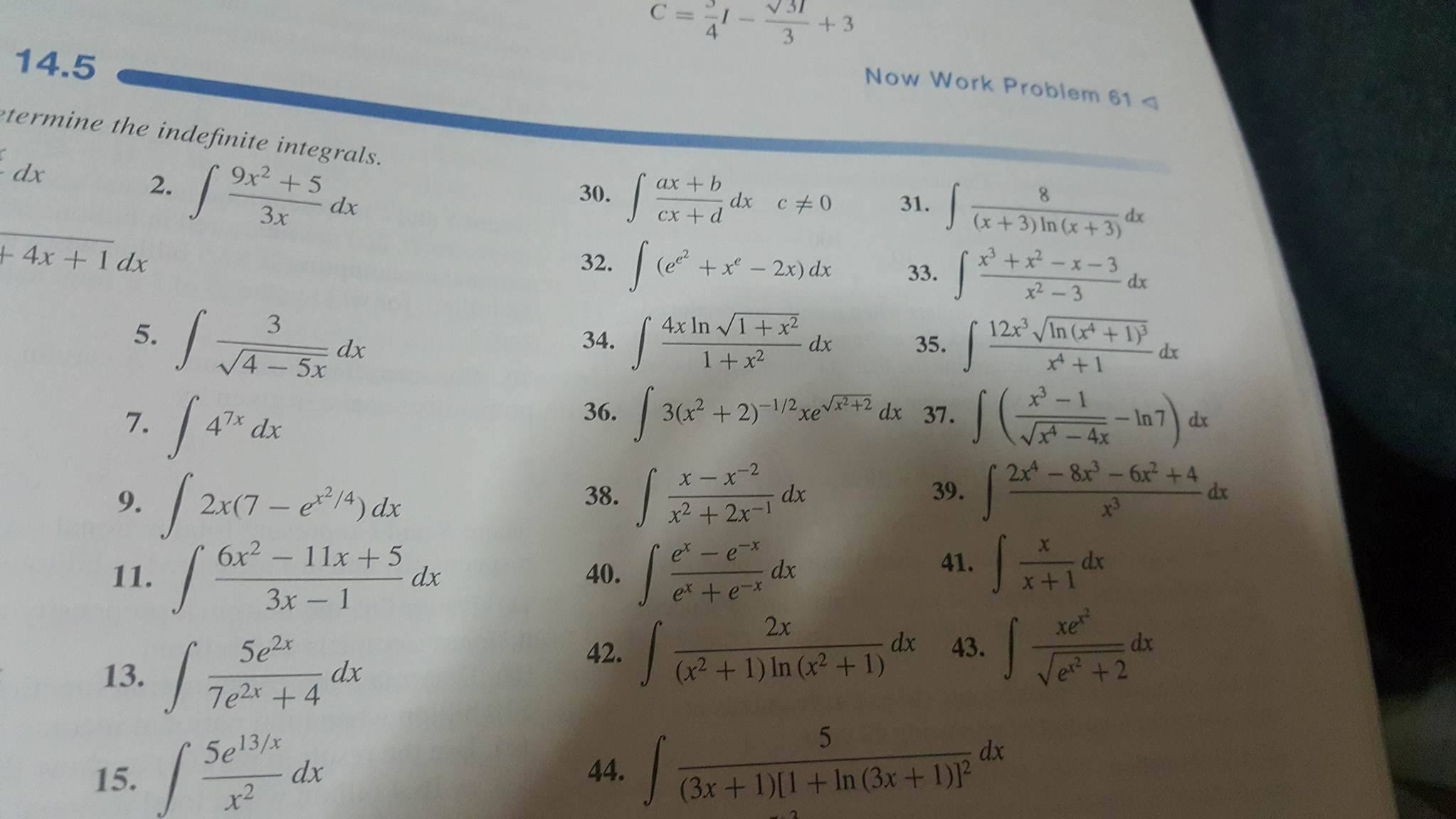 Solved Determine The Indefinite Integrals Integral9x 2 Chegg