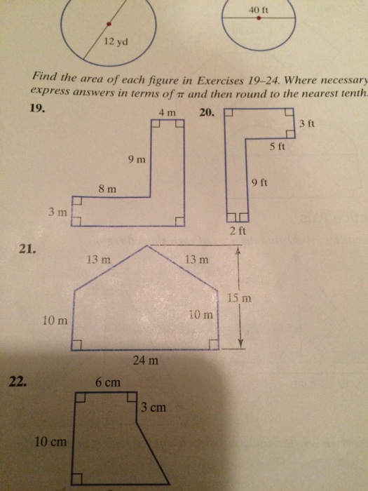 Solved Find the area of each figure in Exercises 19-24. | Chegg.com