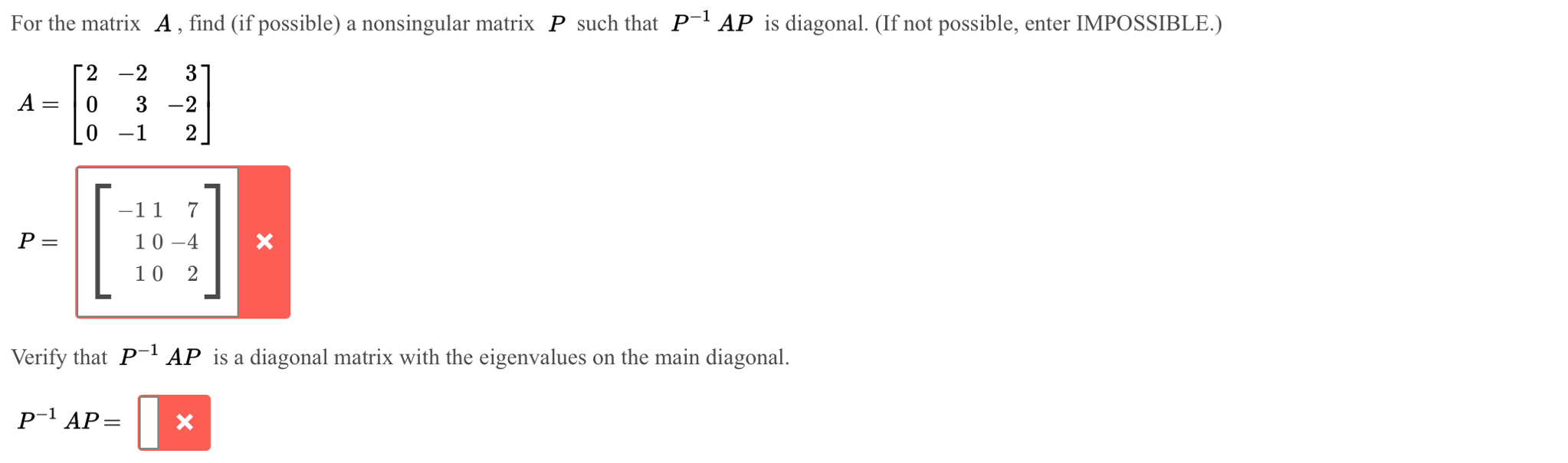 Solved For the matrix A, find (if possible) a nonsingular | Chegg.com