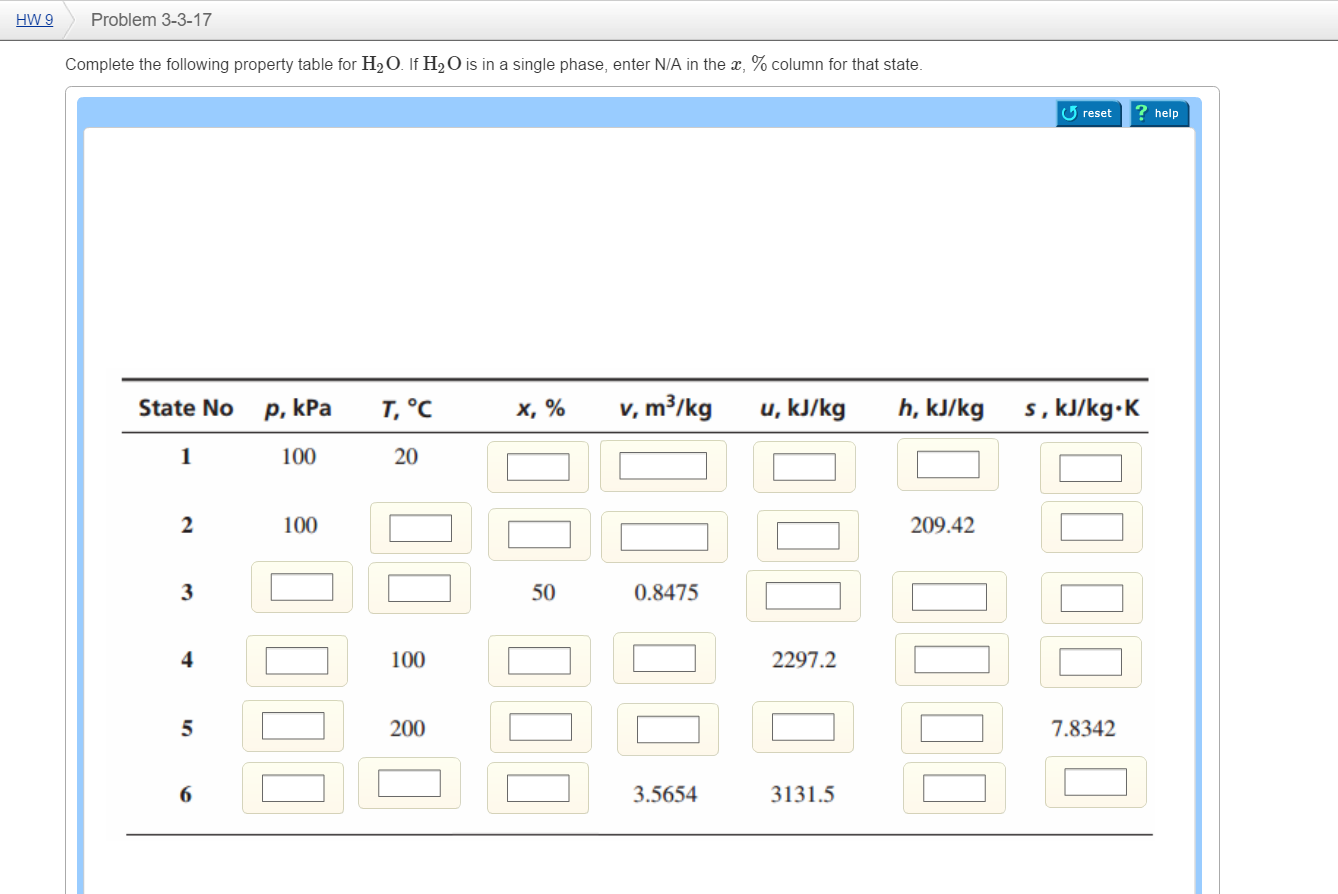 Solved Complete the following property table for H2O. If H2O | Chegg.com